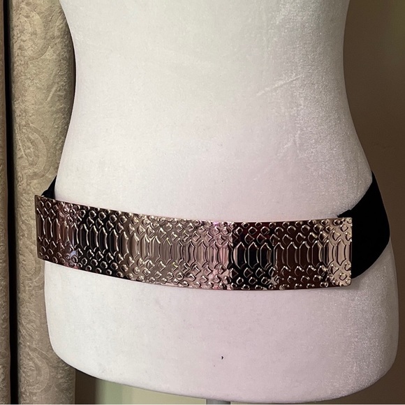 bebe | Accessories | Bebe Elastic Wide Black And Silver Belt Size Ml ...